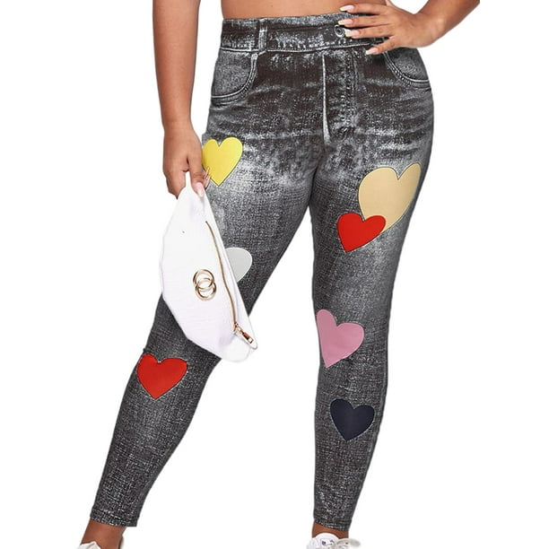 Sexy Dance Women Fake Jeans Tummy Control Plus Size Leggings Butt ...