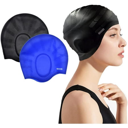 Vsidea Silicone Swim Cap (2pack),Ear Protection 3D Ergonomic Design ...