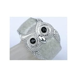 Silver Shiny Tone Owl Bird Cream Enamel Glossy Swirl Cloudy Bracelet ...