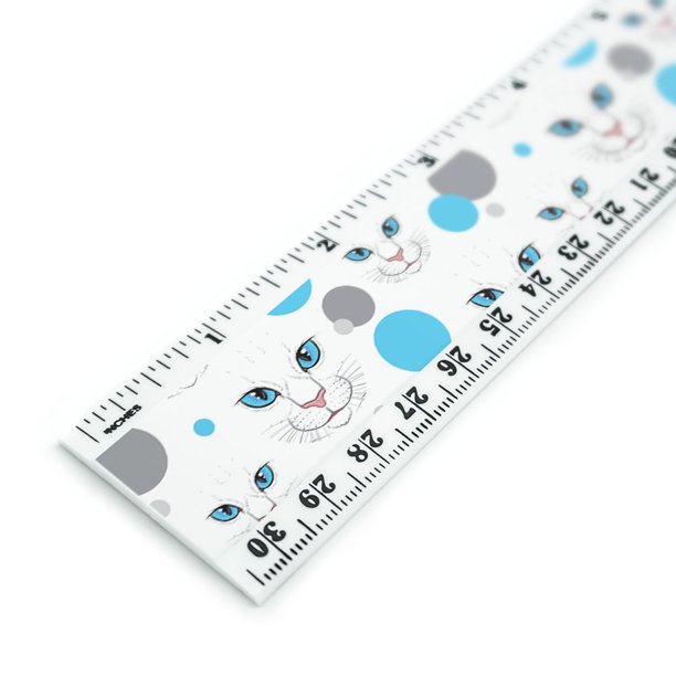 White Cat Face Pet Kitty 12 Inch Standard and Metric Plastic Ruler ...