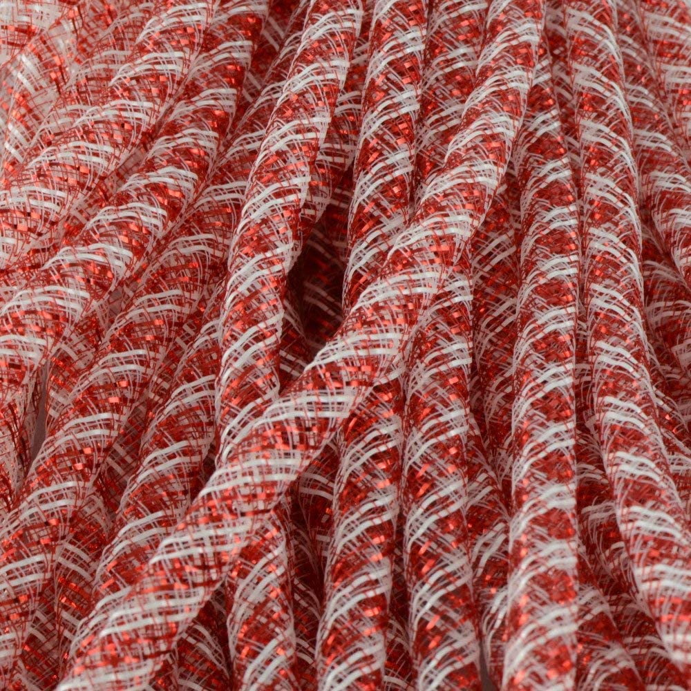 Deco Mesh Flex Tubing with Metallic Foil (Red White) 8mm x 30 Yards ...