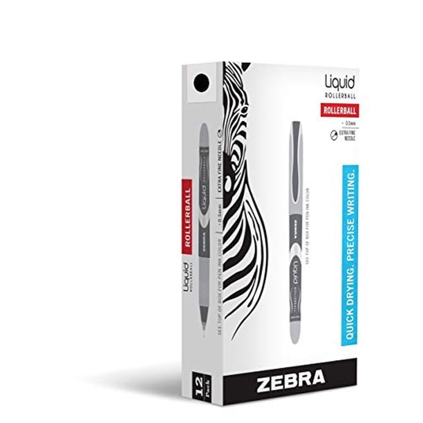 Zebra Liquid Rollerball Pens, Needle Point 0.5mm, Black Ink, 12-Count ...