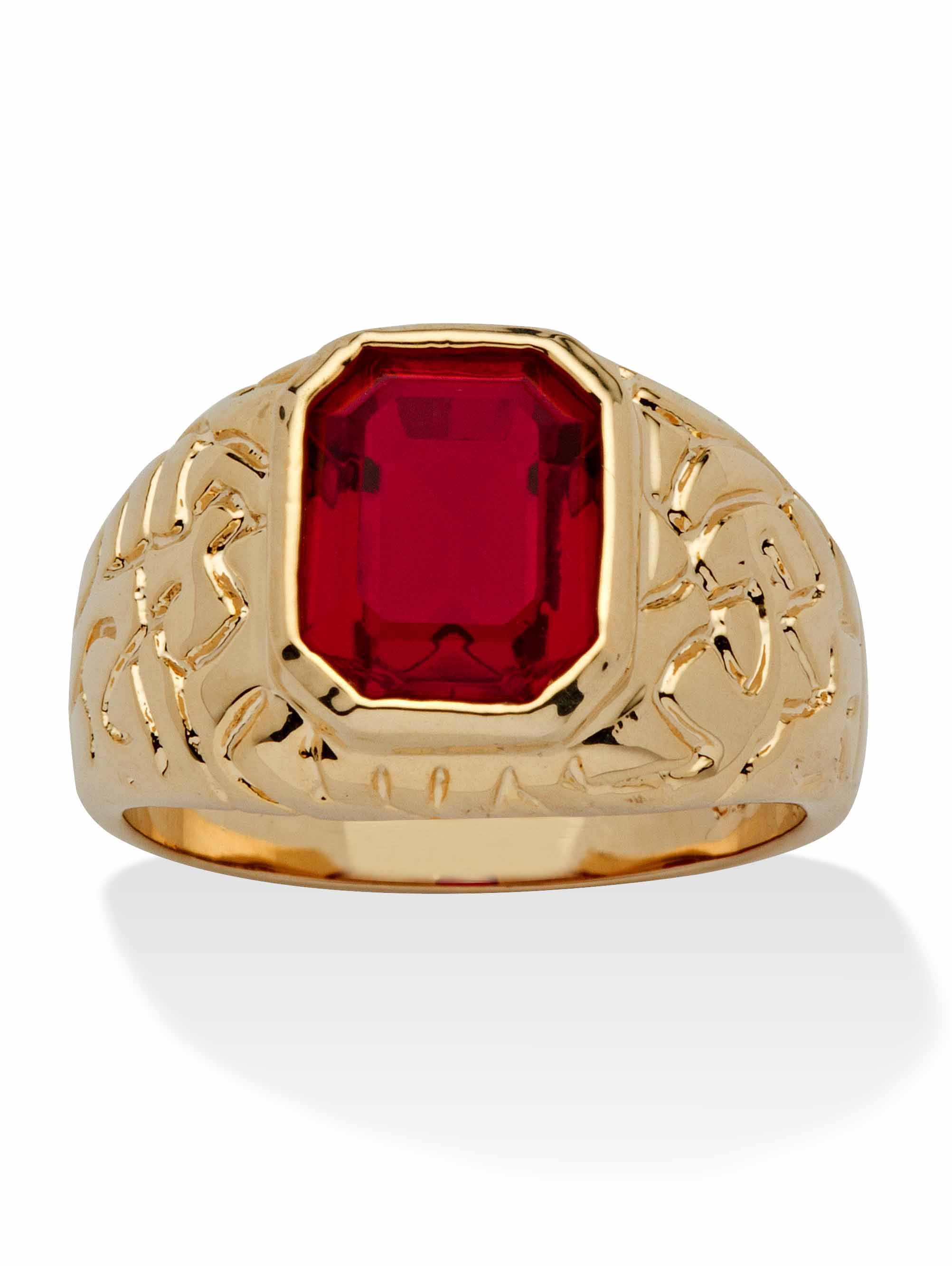 PalmBeach Jewelry Men's Emerald-Cut Simulated Ruby Nugget-Style Ring 2. ...