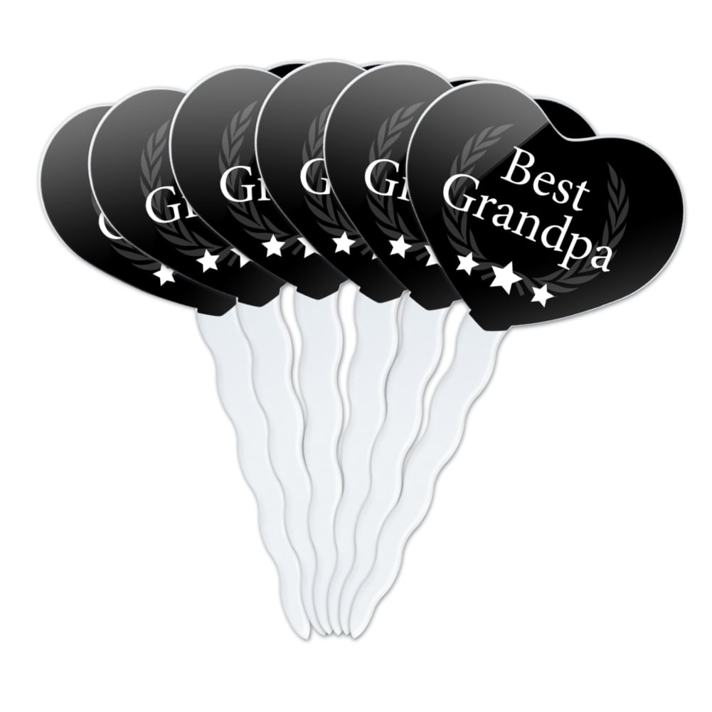 Best Grandpa Award Heart Love Cupcake Picks Toppers Decoration Set of 6 ...