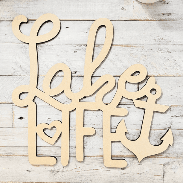 12in x 12.9in x 1/4in | MDF Connected Letters | Lake Life Decor ...