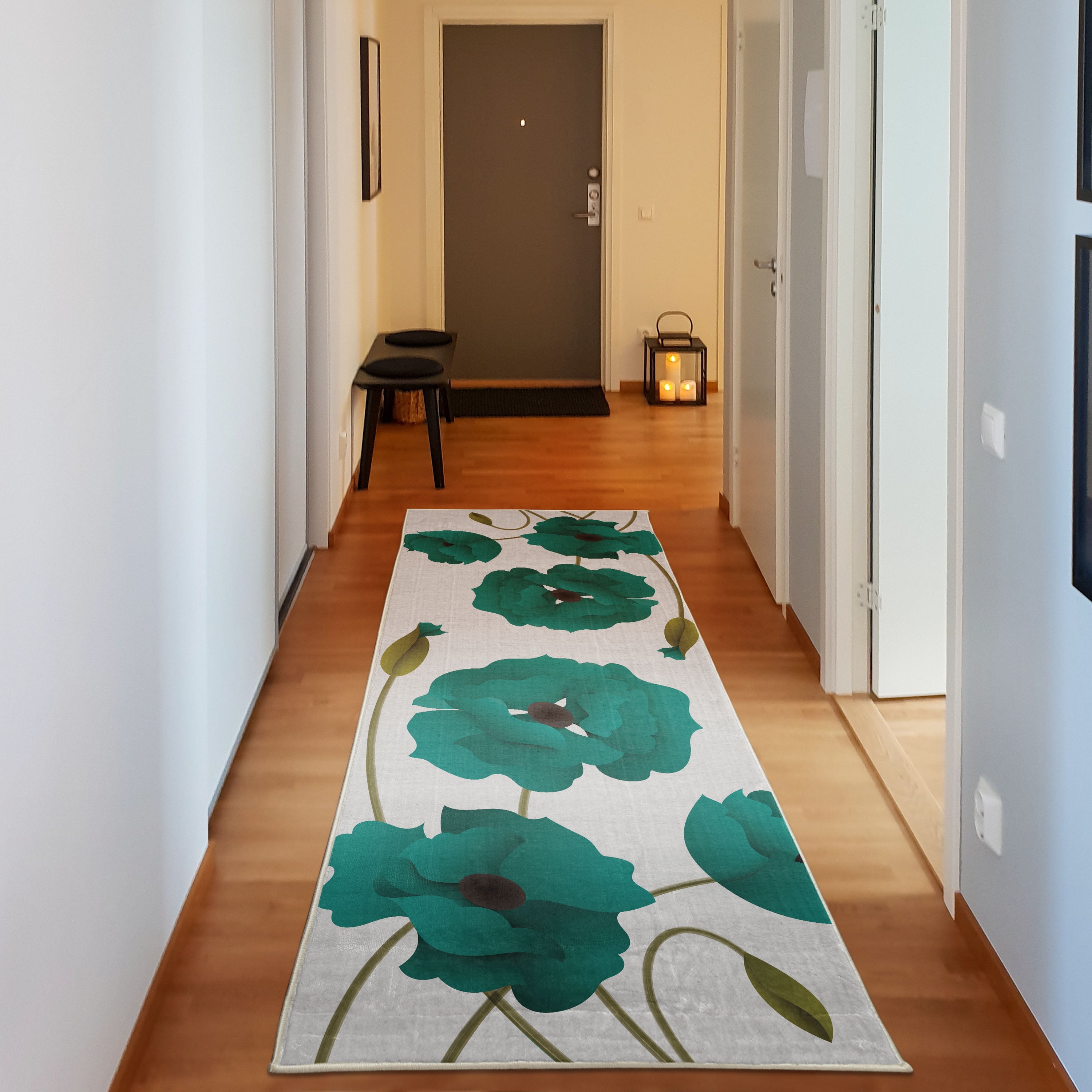 Floral Decorative Rug, Poppy Flowers Vivid Petals Buds Pastoral Purity ...