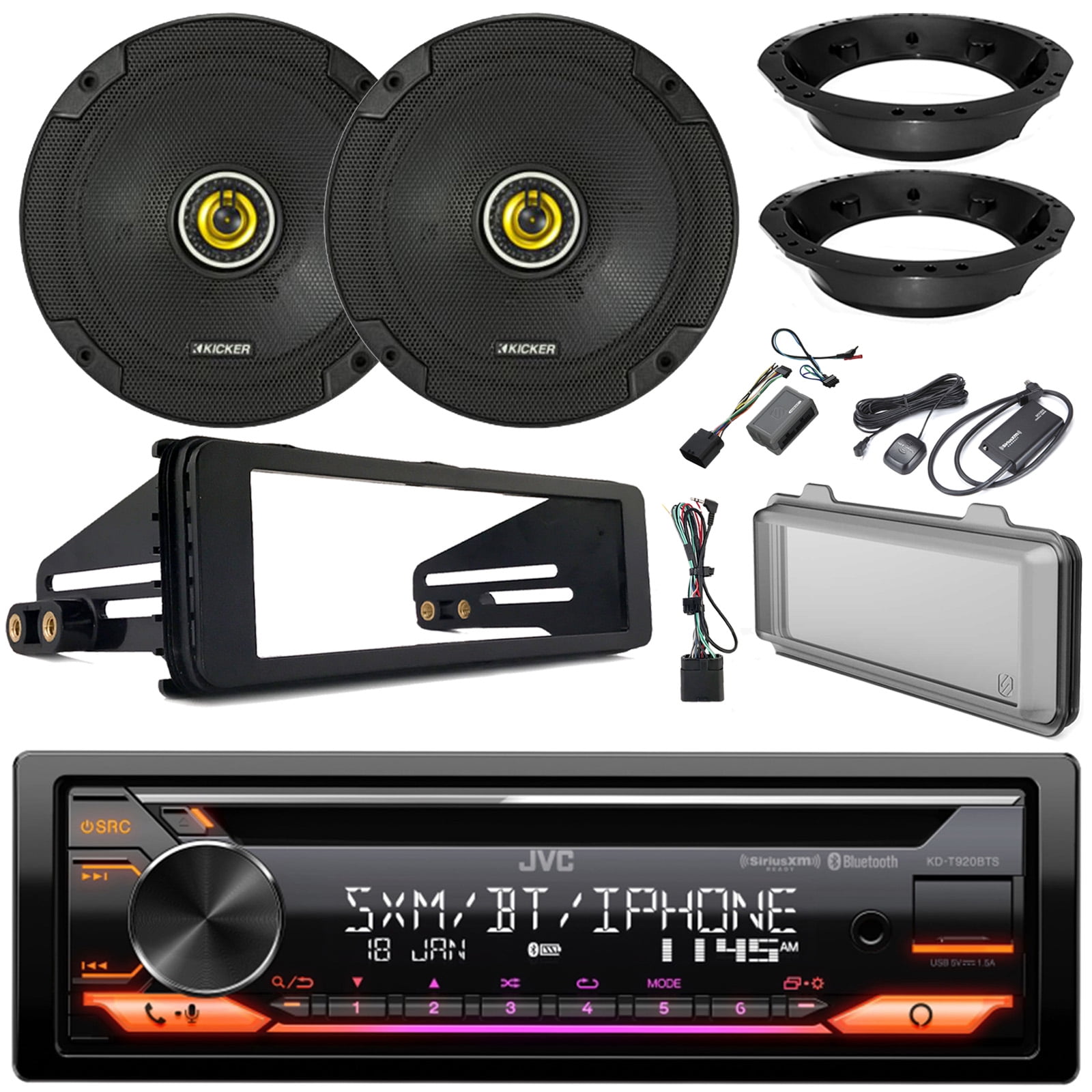 JVC KD-T920BTS Single DIN AM/FM Stereo USB AUX CD Player Bluetooth Car ...