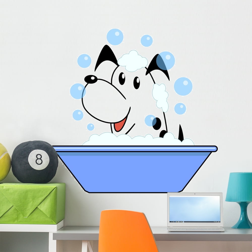 Dog Taking Bath Vector by Wallmonkeys Peel and Stick Graphic (36 in W x ...