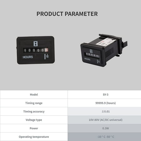 10-80V AC/DC Universal Digital Hour Meter,SYS-3 Quartz Electronic Fully Sealed Timer,99999.9 ...