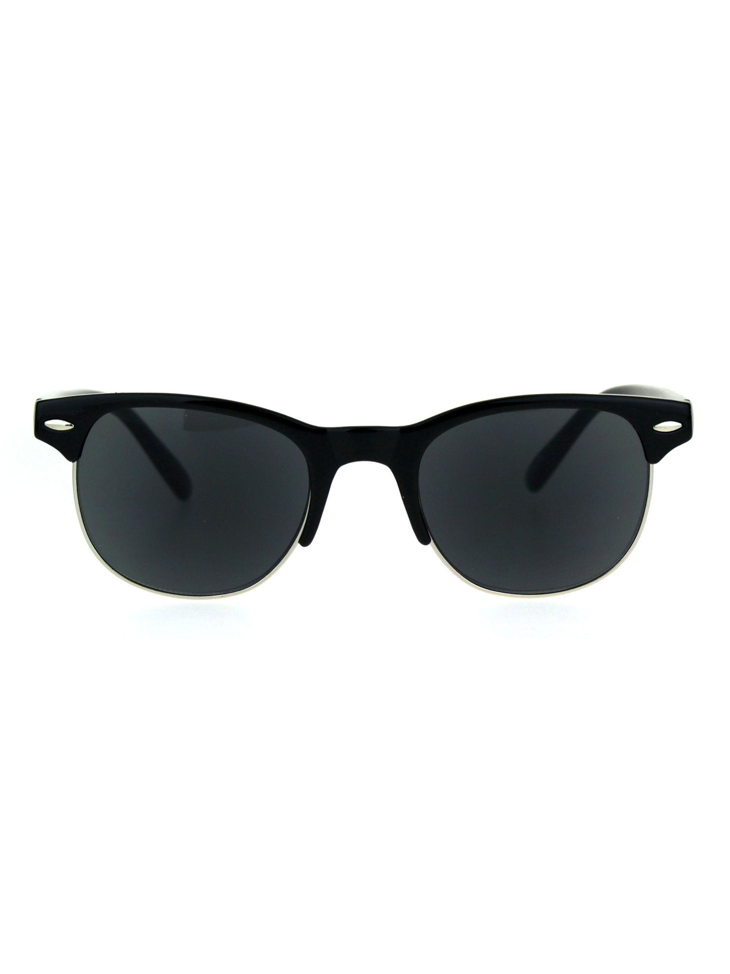 Mens Half Horn Rim Hipster Powered Reading Sunglasses All Black 175
