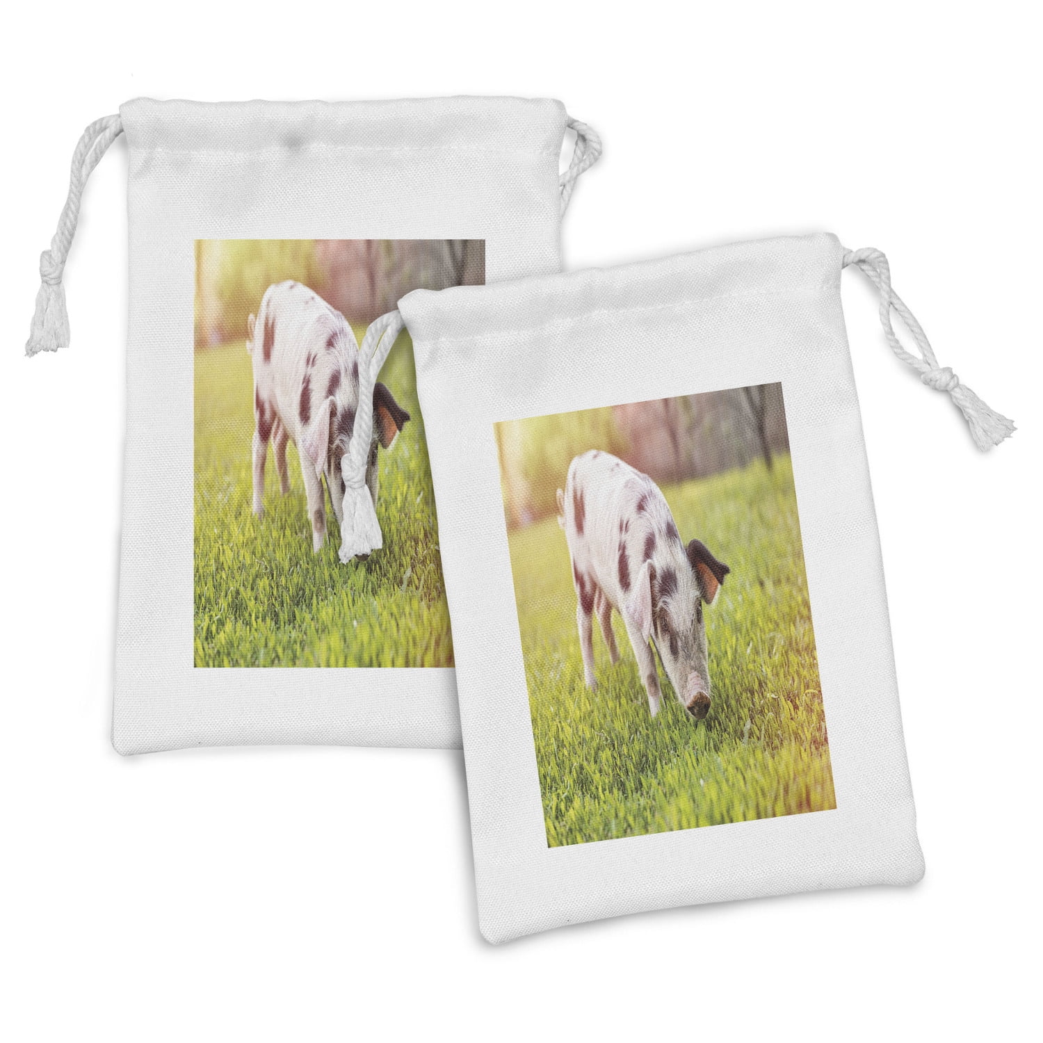 Farm Animal Fabric Pouch Set of 2, Photo of Little Pig with Spots ...