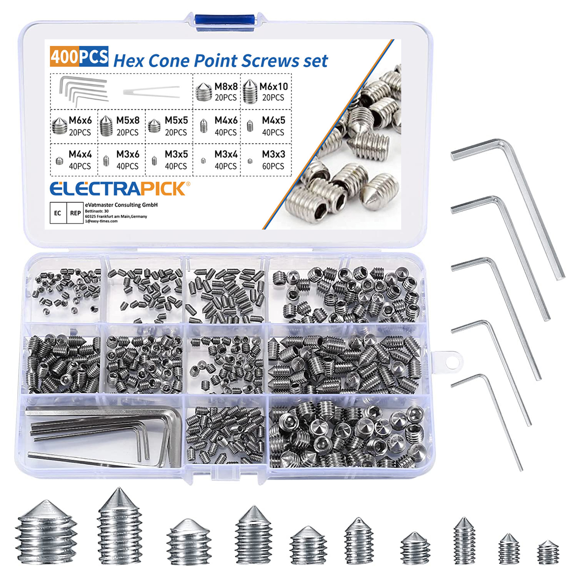 Electrapick Grub Screws Cone Point Screws Set Stainless Steel Hex ...