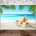 Summer Beach Backdrop Tropical Seaside Scene Palm Trees Starfish ...