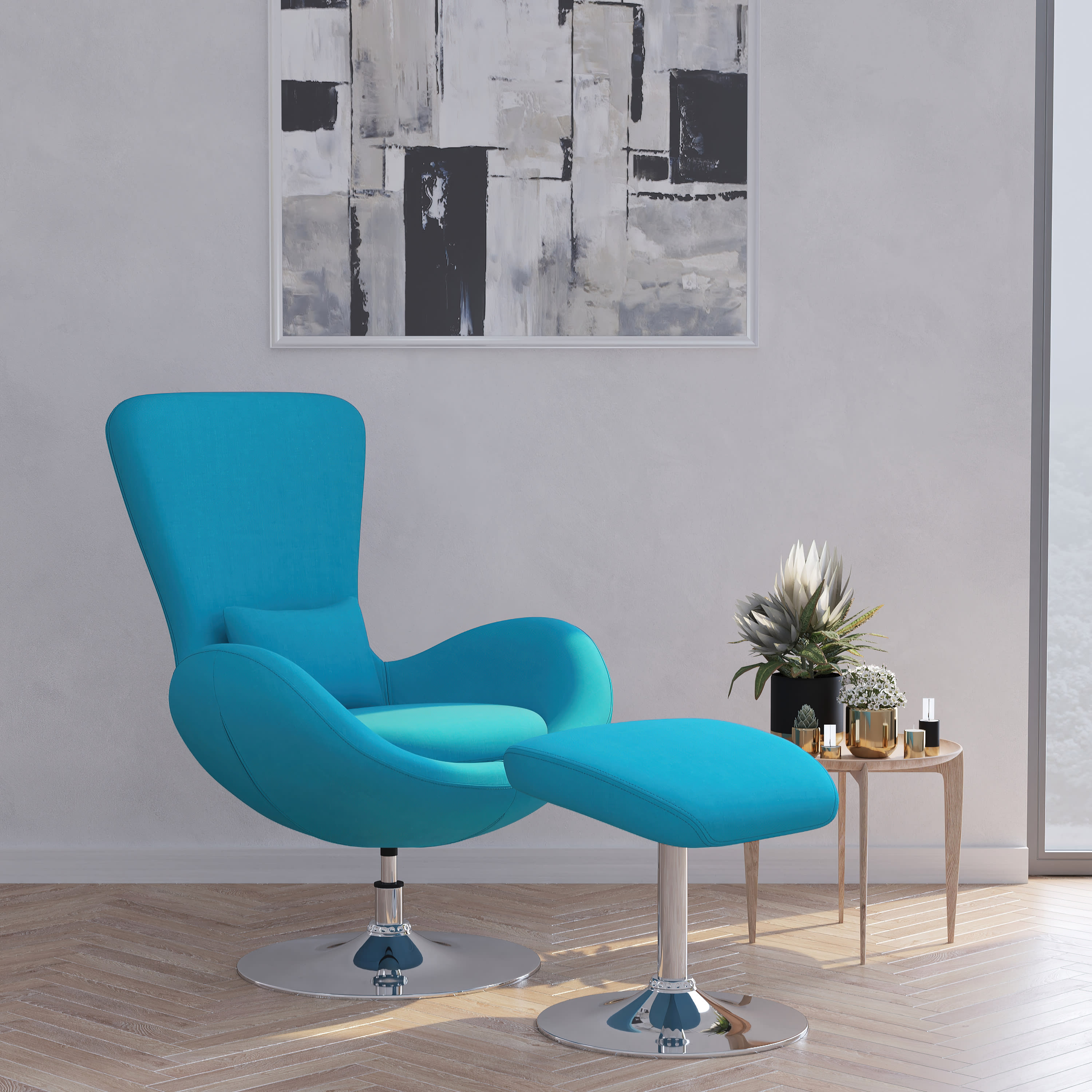 Merrick Lane Fabric Upholstered High Back Lounge Chair and Ottoman Set ...