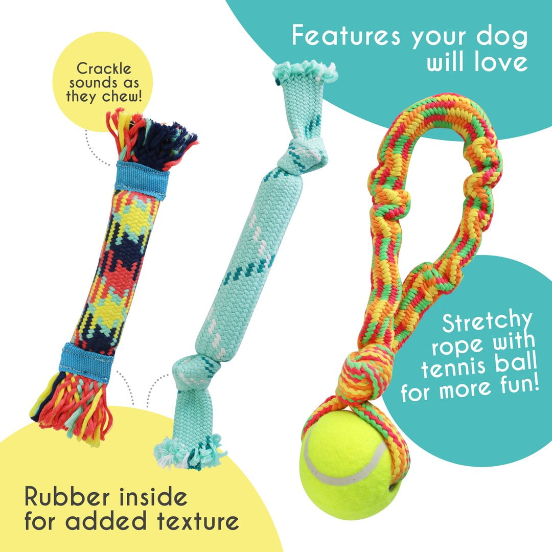 rocket & rex Dog Toy Pack and Dog Rope Toys – Includes a Stretchy Dog ...