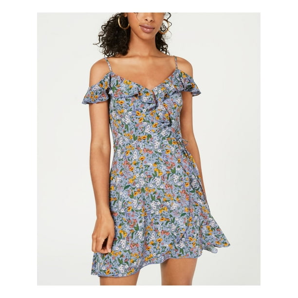 Teeze Me Teeze Me Womens Blue Cold Shoulder Floral Spaghetti Strap V