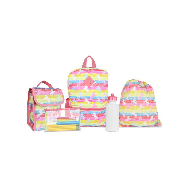 iPack Kids Unicorn 5 Piece Backpack Set with Lunch Bag, Waterbottle ...