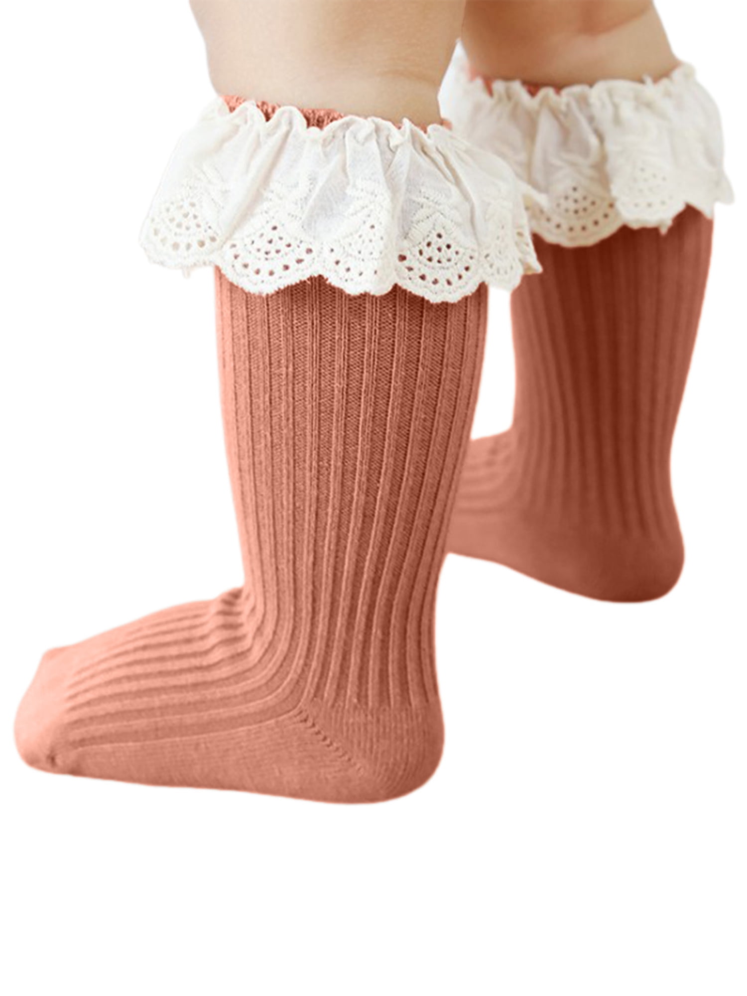 Liacowi Baby Girls Lace Princess Socks Ribbed Knit Anti-slip Medium ...