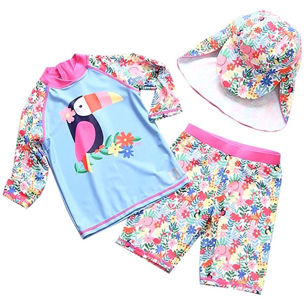 Girls Swim Set Three Pieces Swimsuit - Kids Long Sleeves Sunsuit Child ...