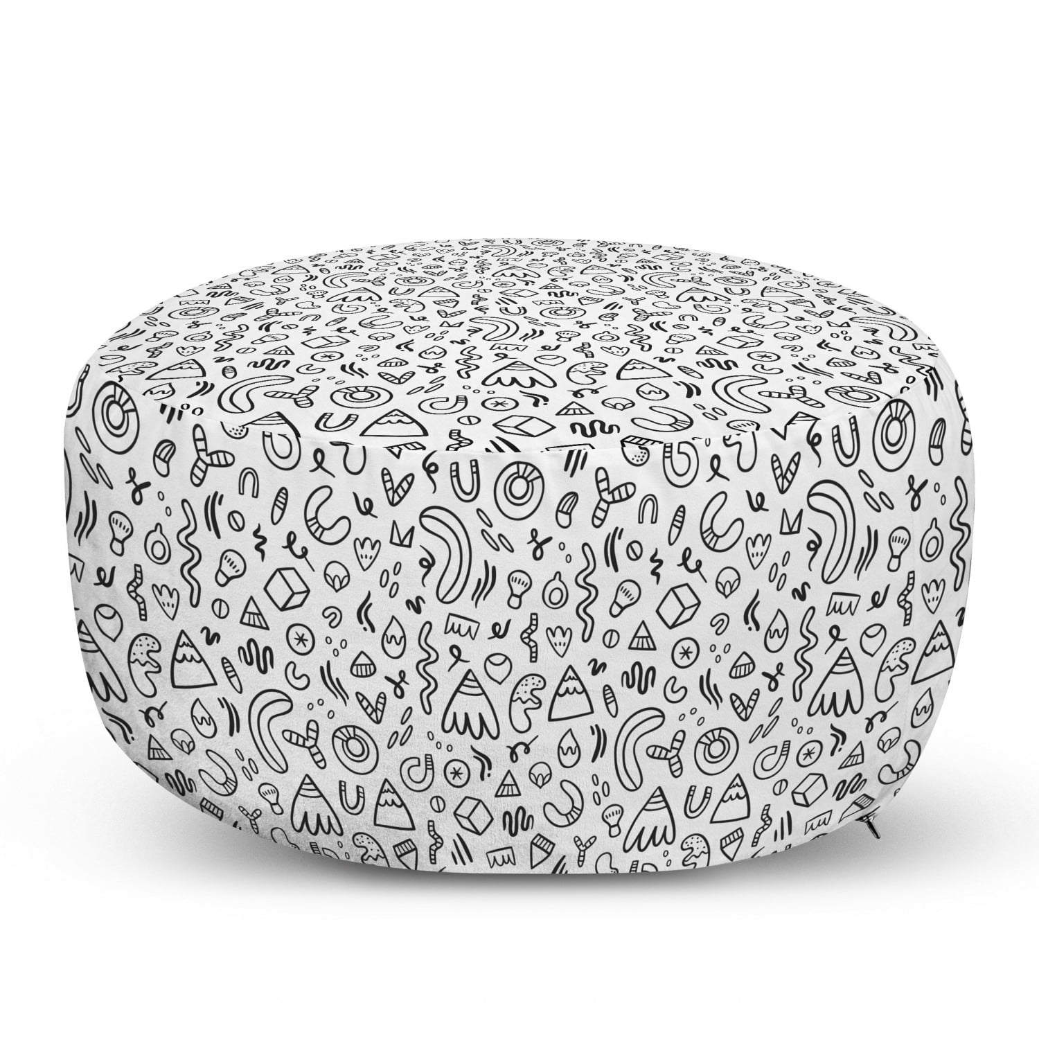 Geometric Pouf Cover with Zipper, Hand Drawn Shapes Strawberry Triangle ...