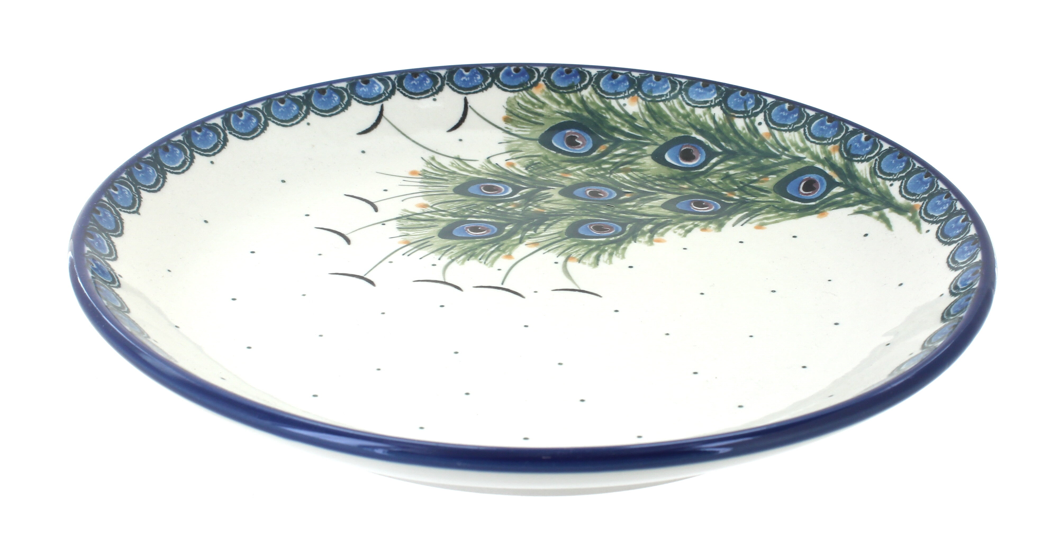 Serving Dish /Feather Bowl Fruit Plate Bright White Blue Ceramic Low ...