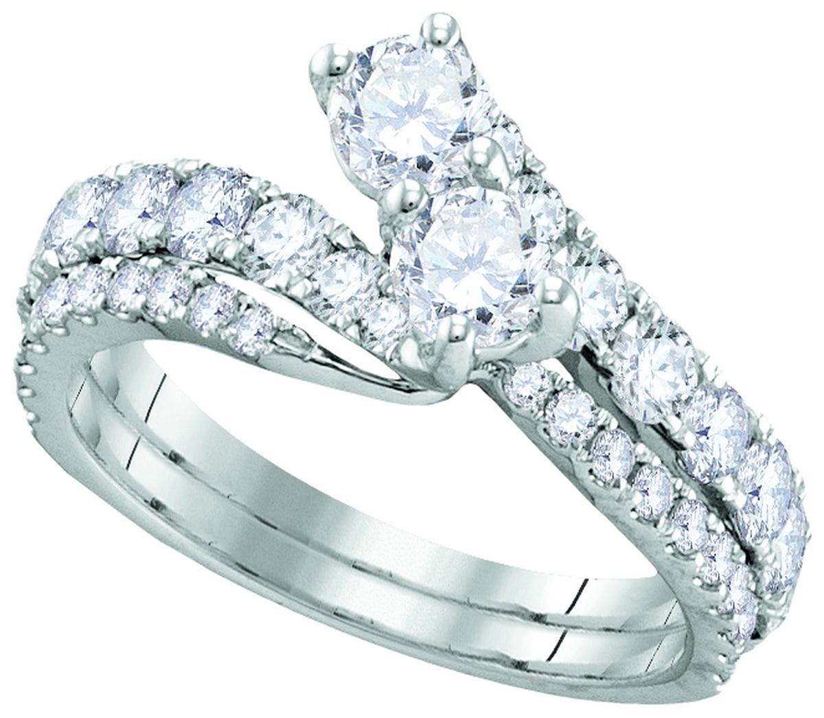 Size 10 14k White Gold Round Diamond 2 Stone Bridal Wedding Band