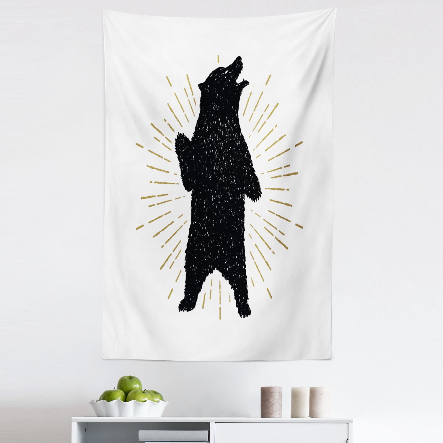 Bear Tapestry, Sketch of Tribal with Roaring Grizzly Bear and Sunburst ...