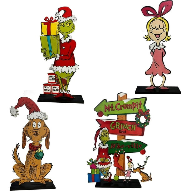 4 Pcs Christmas Grinch Centerpiece Wooden Christmas Centerpieces Set ...