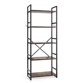 Gray Wood & Black Metal Frame Transitional 5 Tier Shelf Storage ...