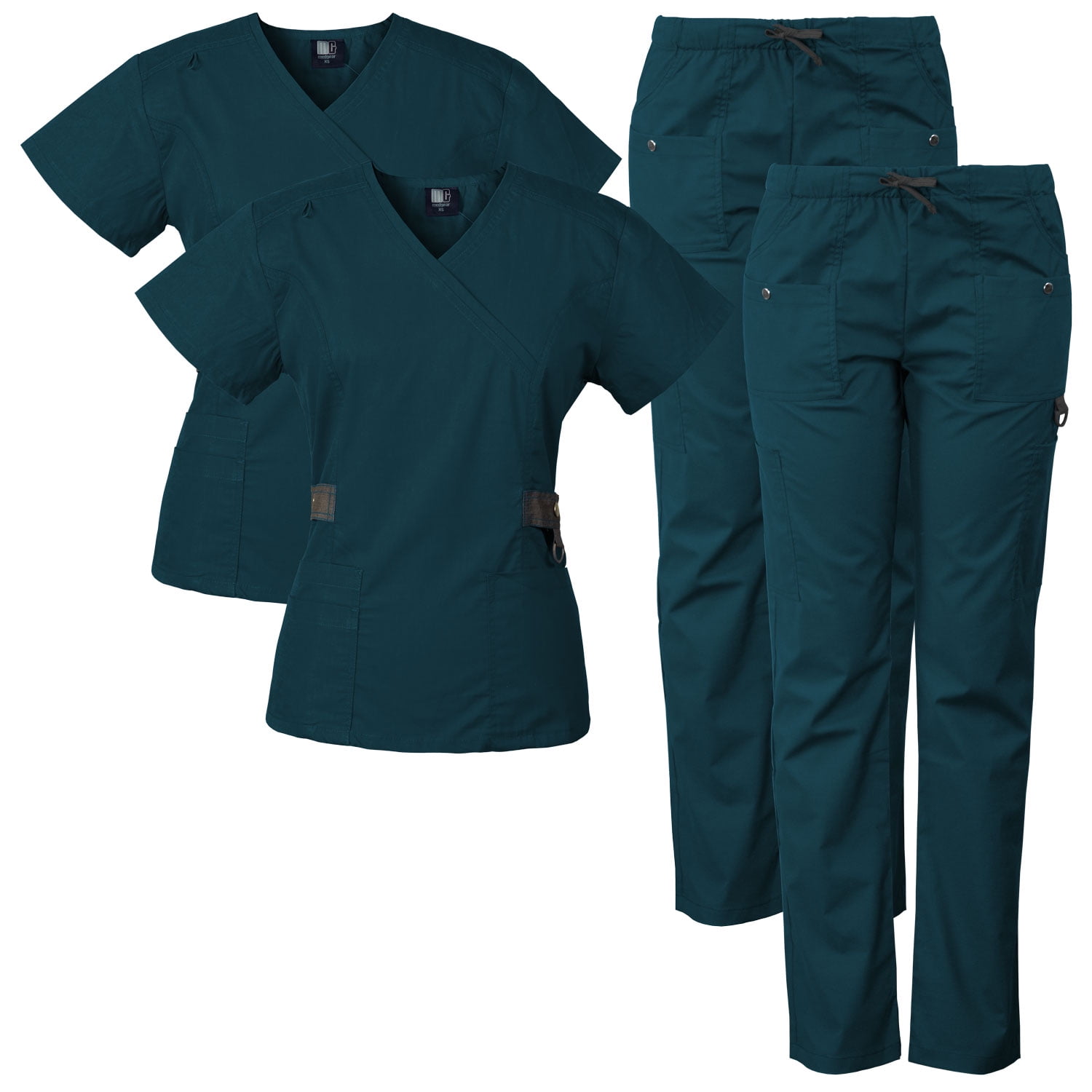 2-PACK Medgear 12-Pocket Women's Scrub Set with Silver Snap Detail ...
