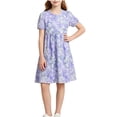 Afuyipoi Girls Sweet Floral Cotton Dress (5-15 Years) Summer Round Neck ...