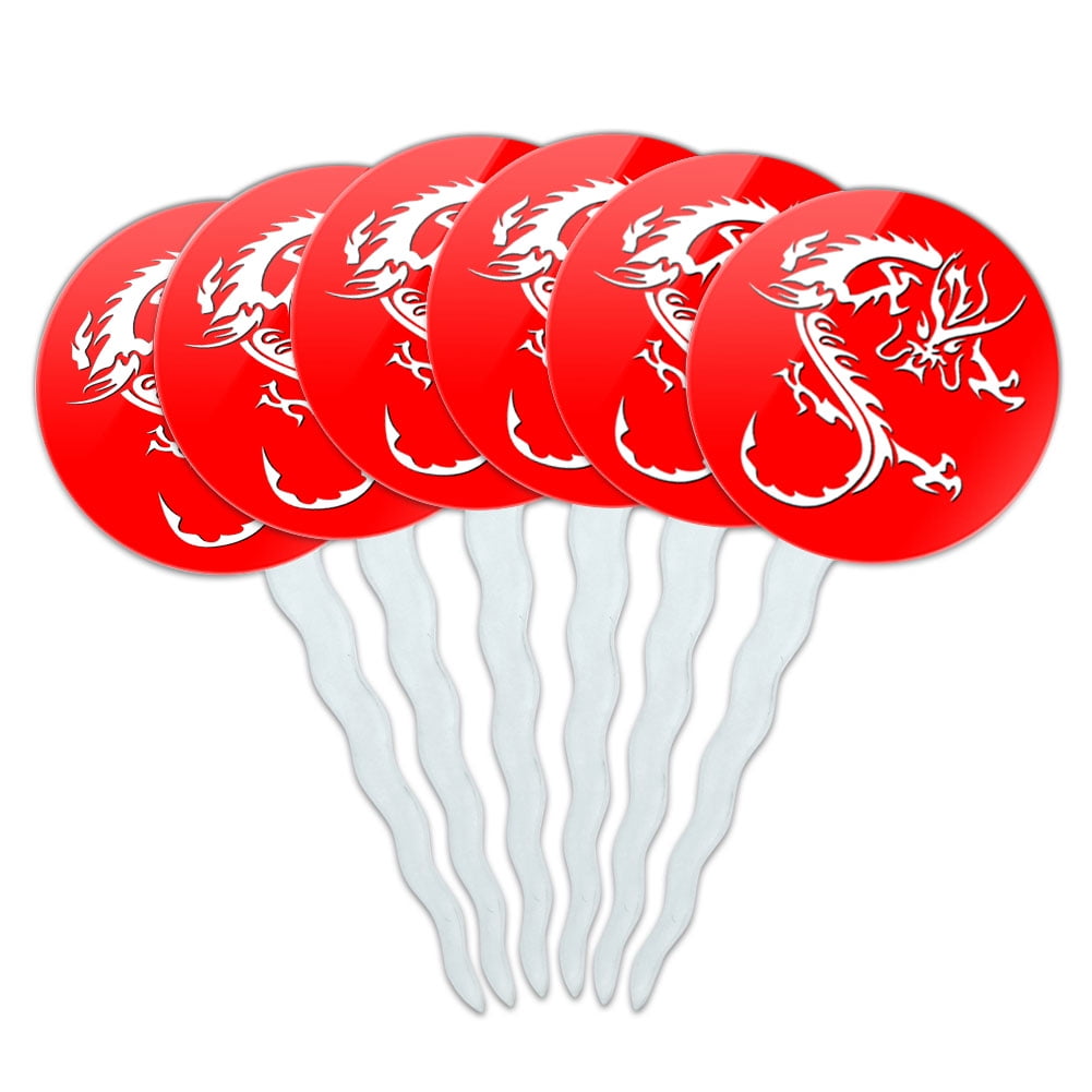 Asian Chinese Dragon Red Cupcake Picks Toppers - Set of 6 - Walmart.com
