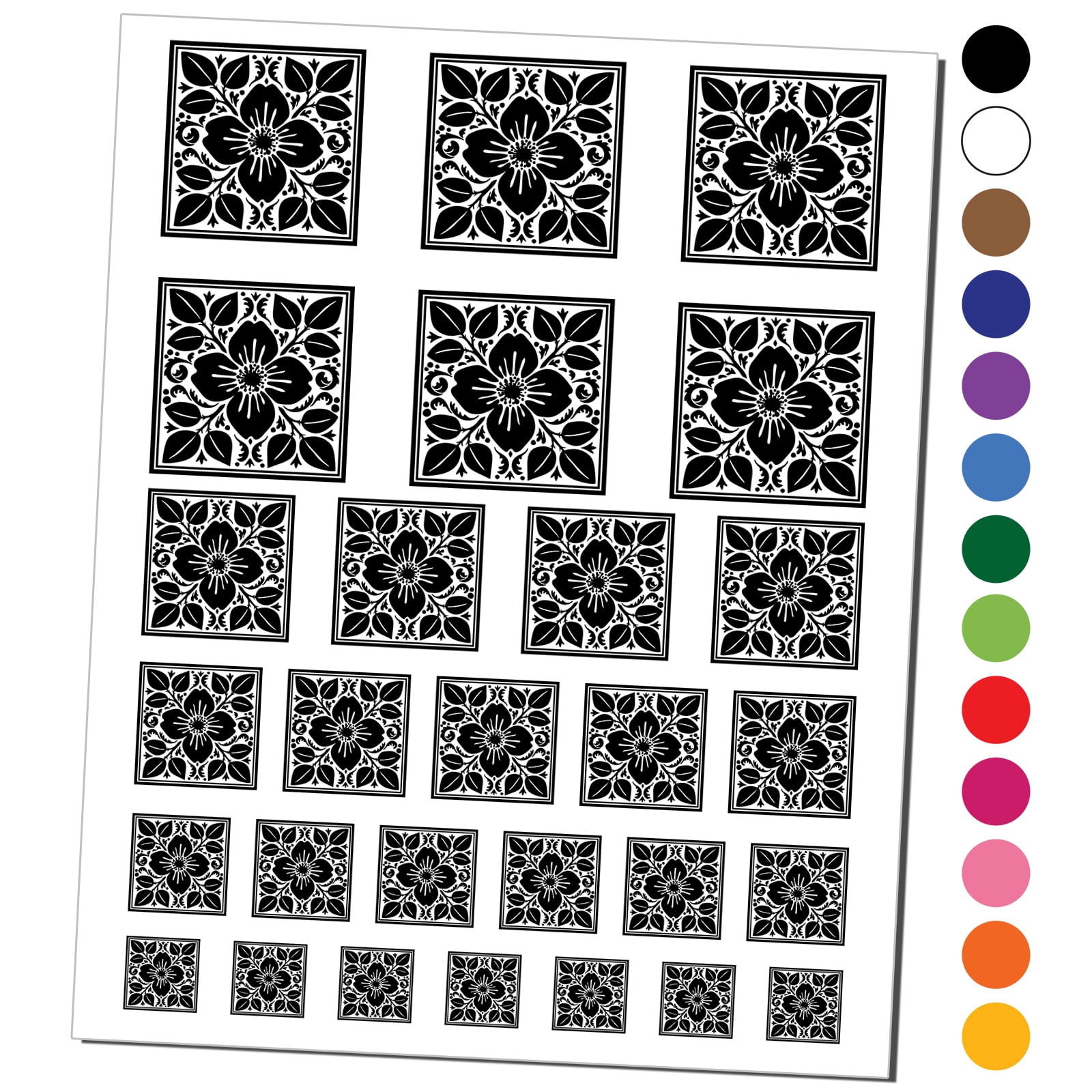 Flower and Leaves Floral Pattern Tile Water Resistant Temporary Tattoo ...