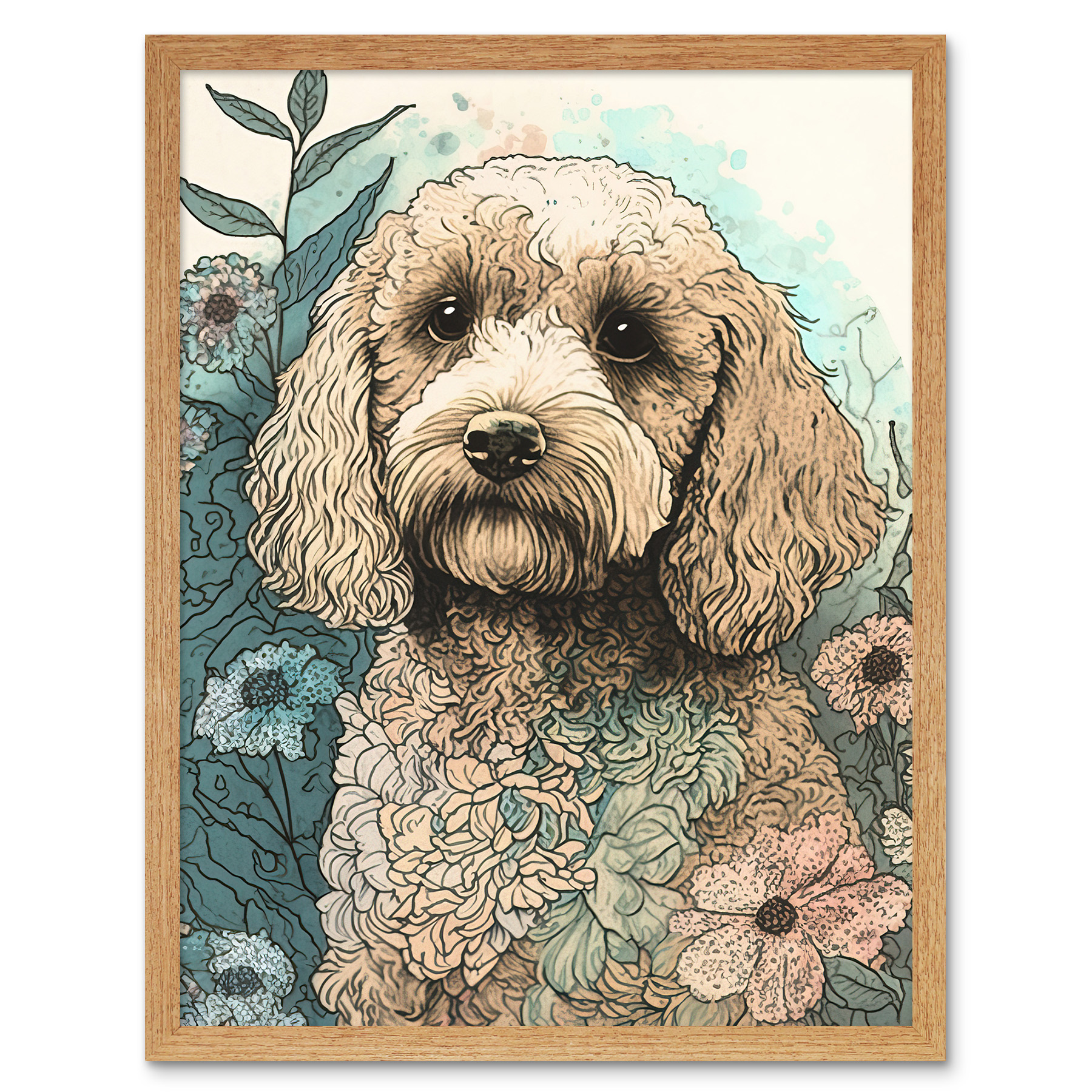 Cockapoo Dog in Wildflower Field Pastel Watercolour Illustration Art ...