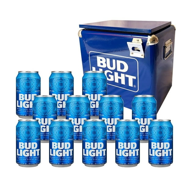 Cerveza Bud Light 12 Latas de 355ml c/u + Hielera Metálica Azul 15L ...