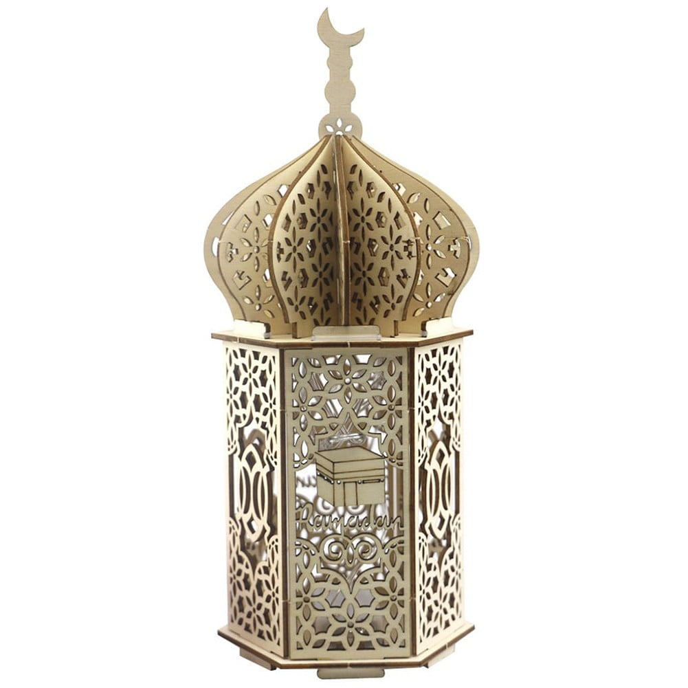 Yannee Ramadan Wooden Eid Mubarak Decoration LED Moon Islam Mosque ...