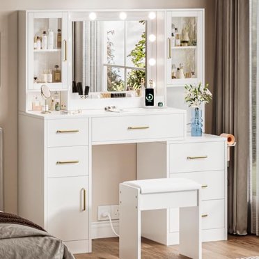 Modern Style Vanity Table With Movable Side Cabinet And 4-Drawers ...