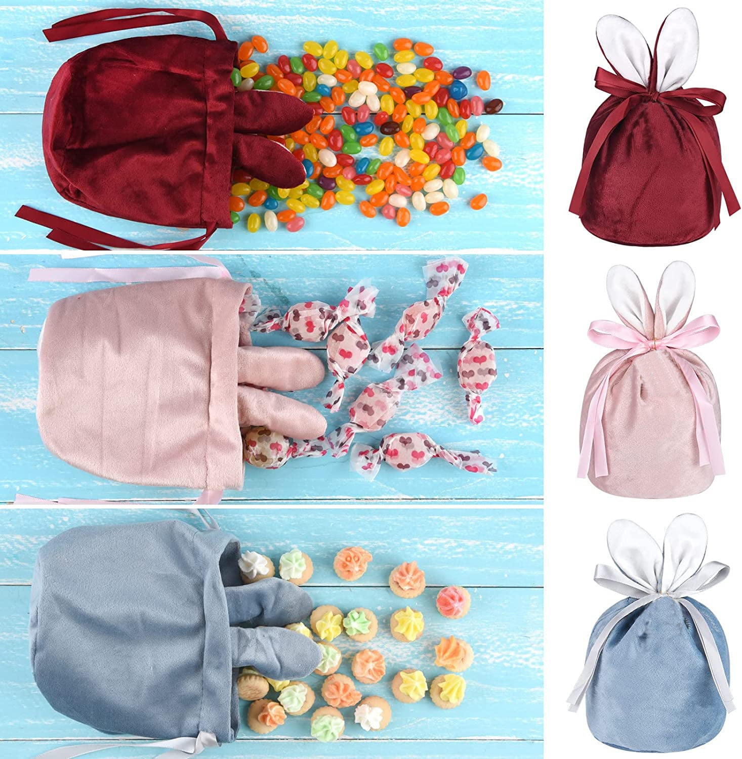 Visland Easter Candy Gift Bags, Velvet Bunny Easter Treat Bags, Easter ...