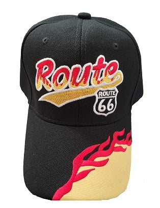 Route 66 Baseball Cap - Flames - Black & Yellow Color - Uni-Sex Style ...