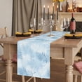 Baby Blue White Palm Leaves Table Runner, Botanical Forest Ferns ...