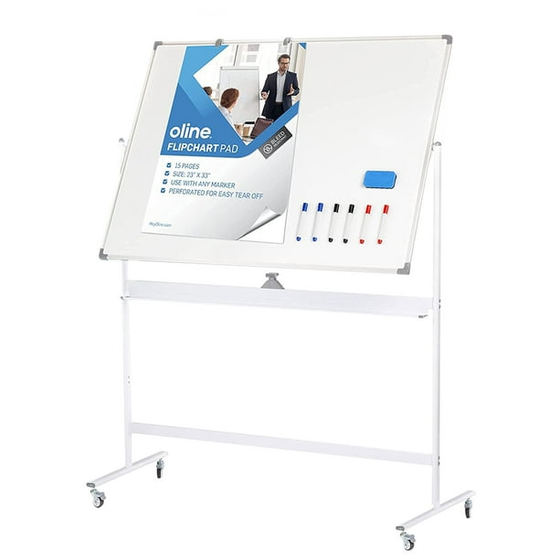 Oline Double Sided Rolling Adjustable Dry Erase Magnetic White Board ...