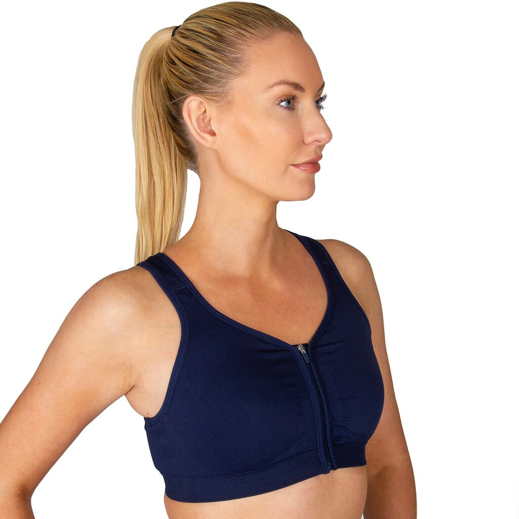 Jockey Sport Zip Front Seam Free Sports Bra Thunder Blue