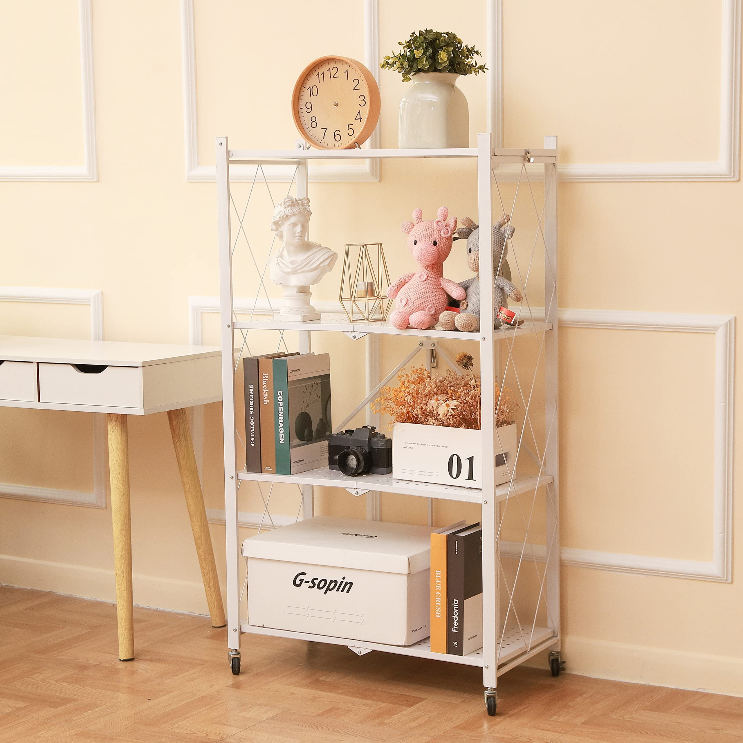 Letusto Heavy Duty Foldable Collapsible Shelf with Wheels with Breaks ...