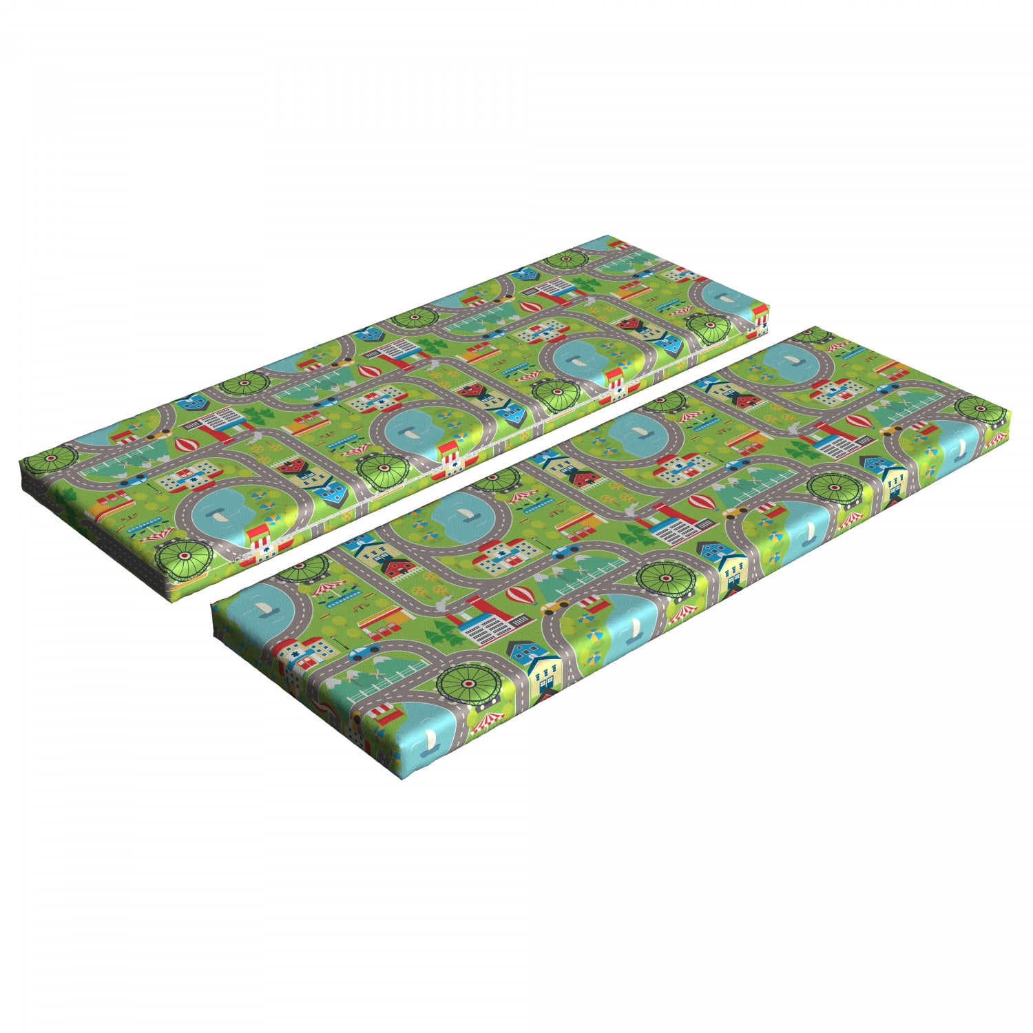 Car Race Track Bench Cushion Set of 2, Cartoon Design Summer City ...