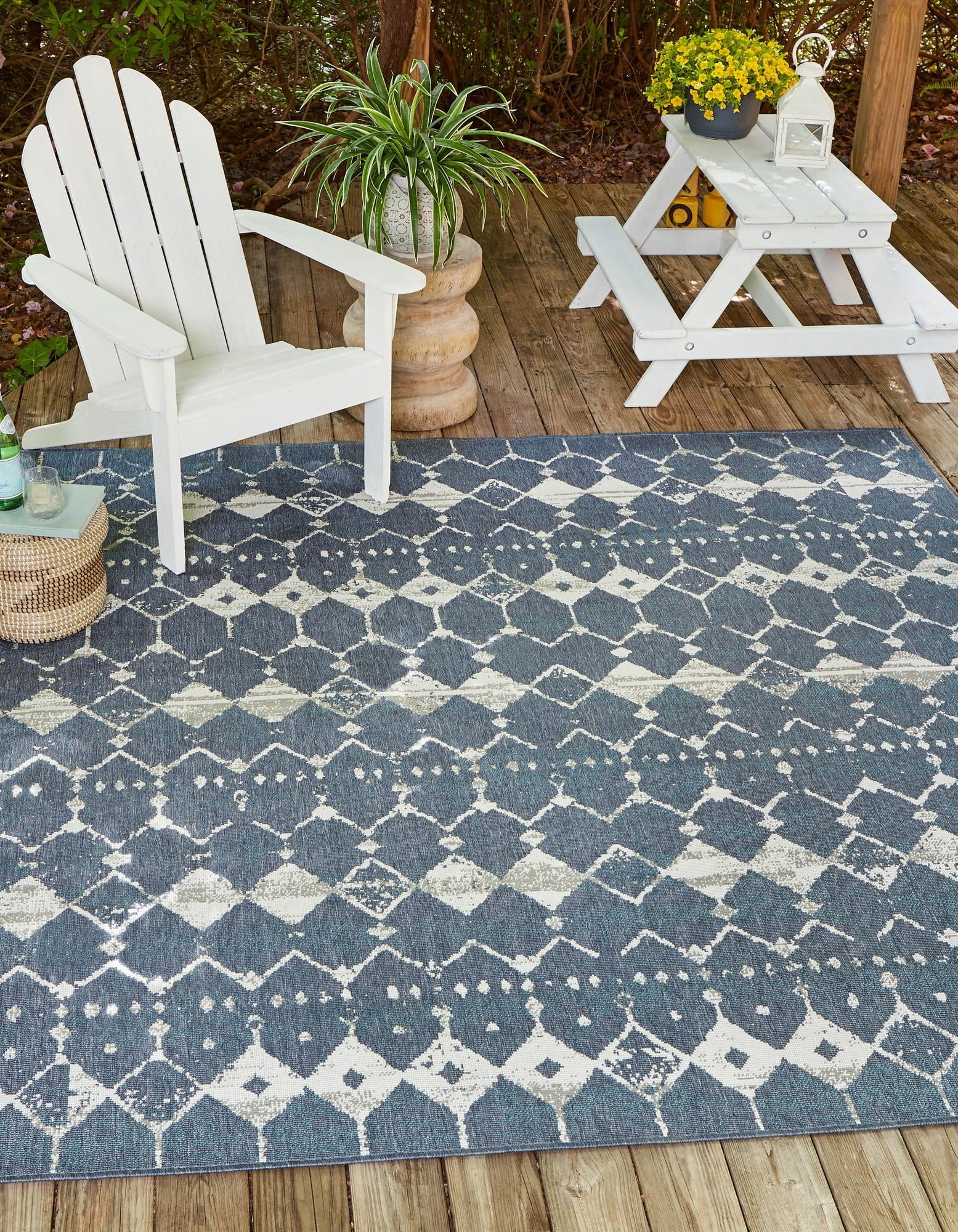 Rugs.com Outdoor Lattice Collection Rug – 8 Ft Square Navy Blue ...