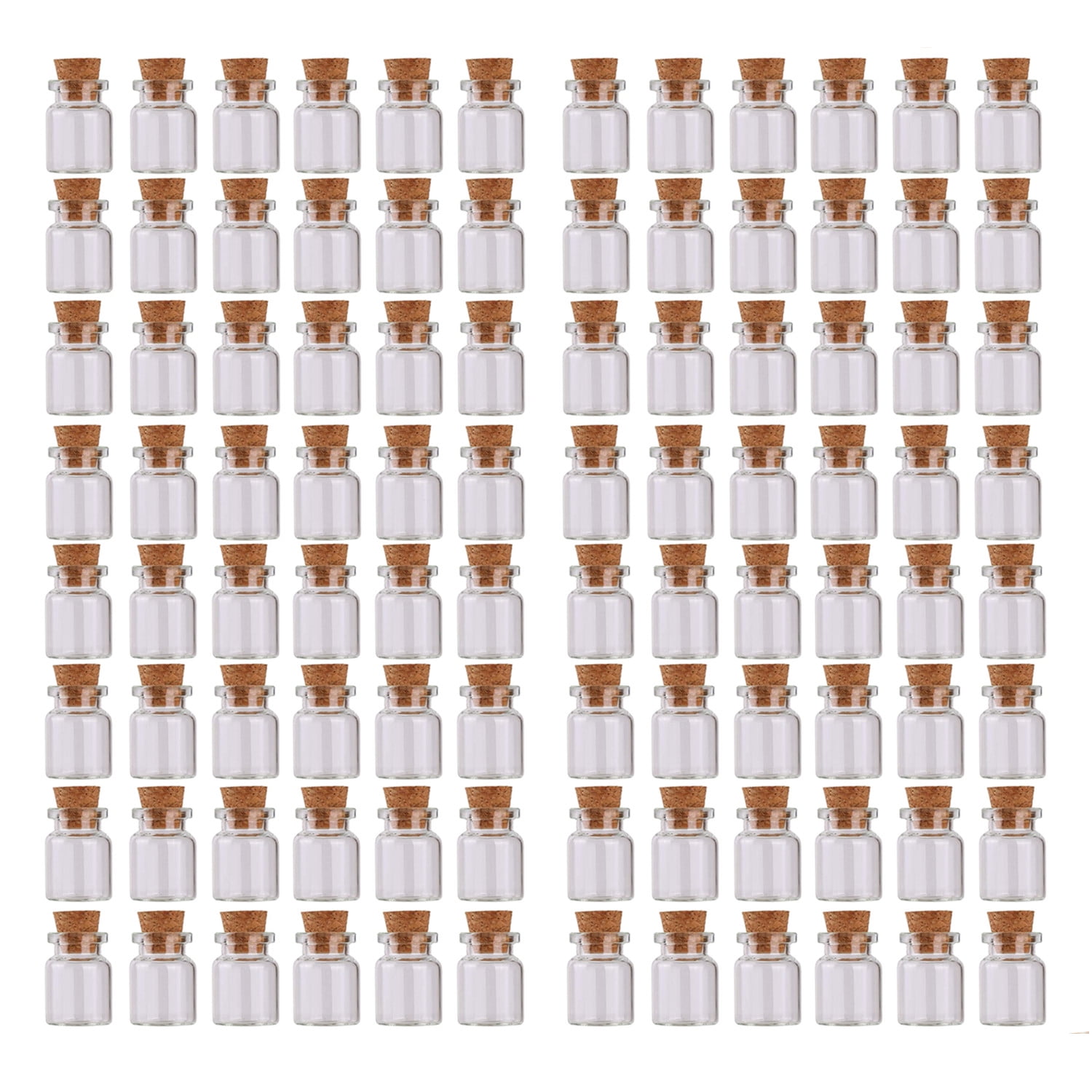 100 PCS Small Bottles 1ml 13x18mm Clear Cork Vials Glass Bottles ...