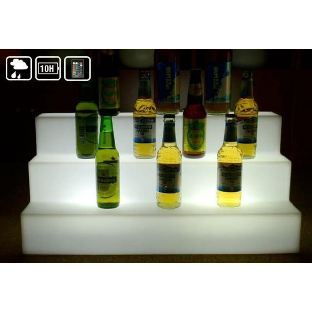 27 Inch 3 Step LED Lighted Back Bar Liquor Bottle Shelf Glowing Display ...