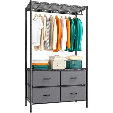 Clothing Rack with 2 Drawers - Tall Closet Stand Dresser for Bedroom ...