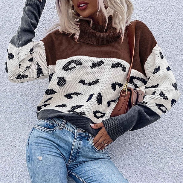 Drppepioner Women'S Hooded Cardigans Ladies Leopard Print Turtleneck ...