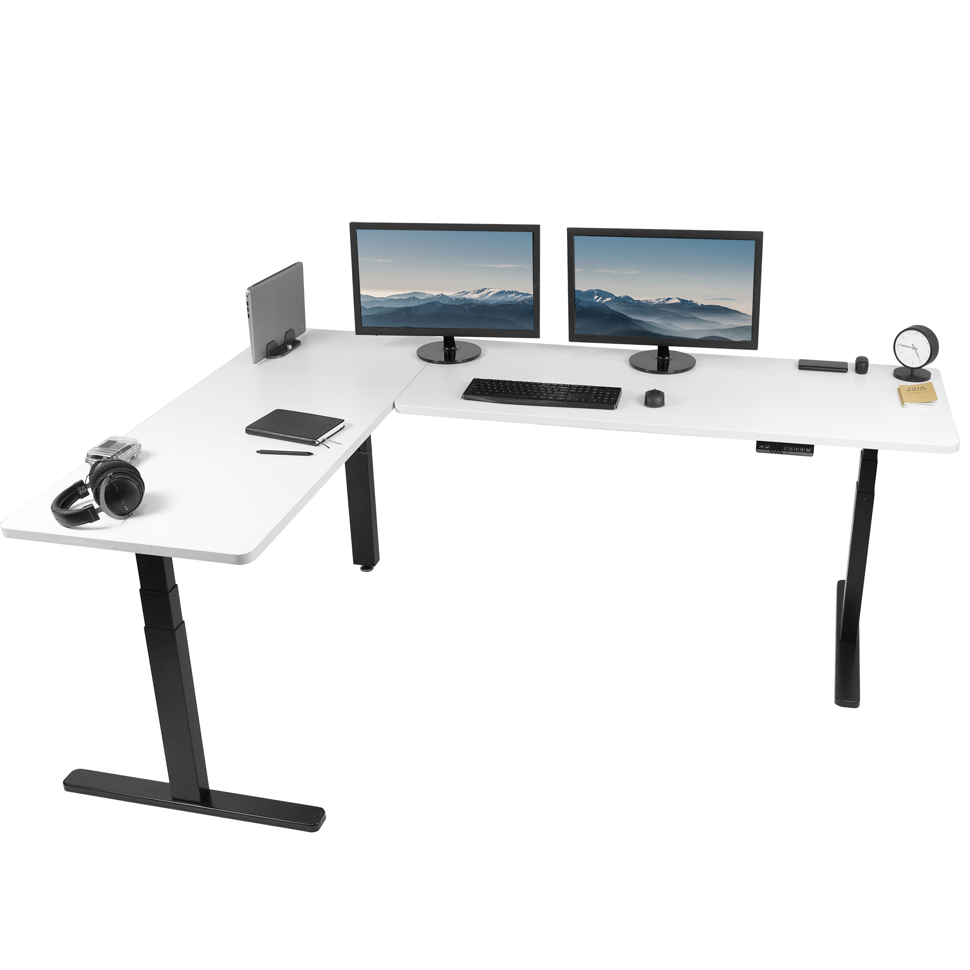 VIVO Electric 83" x 60" Stand Up Corner Desk, White Table Tops, Black ...
